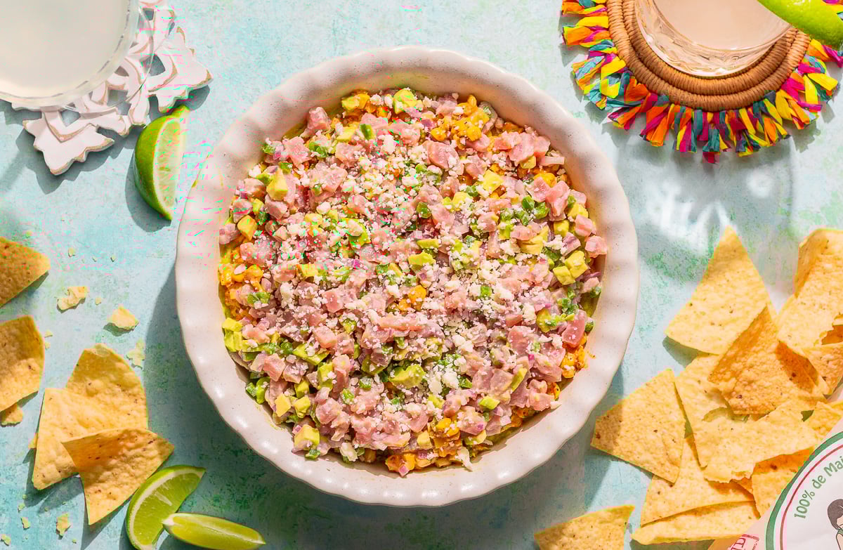 3-Layer Mexican Dip with Tuna Ceviche, Esquites & Guacamole - The Stush ...